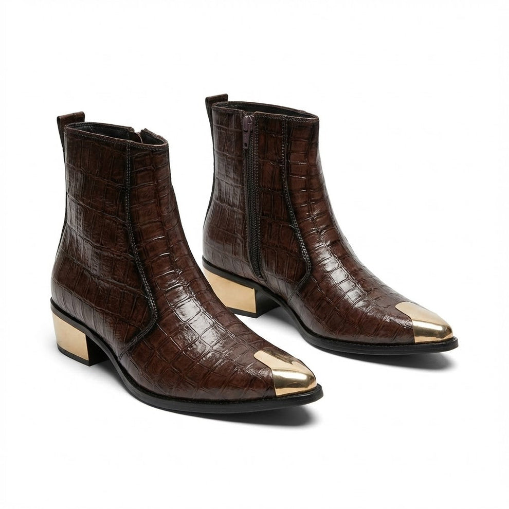 GOLDEN TOE AND HEEL TREXTURED LEATHER CHELSEA BOOT – MERCYCLASSIX
