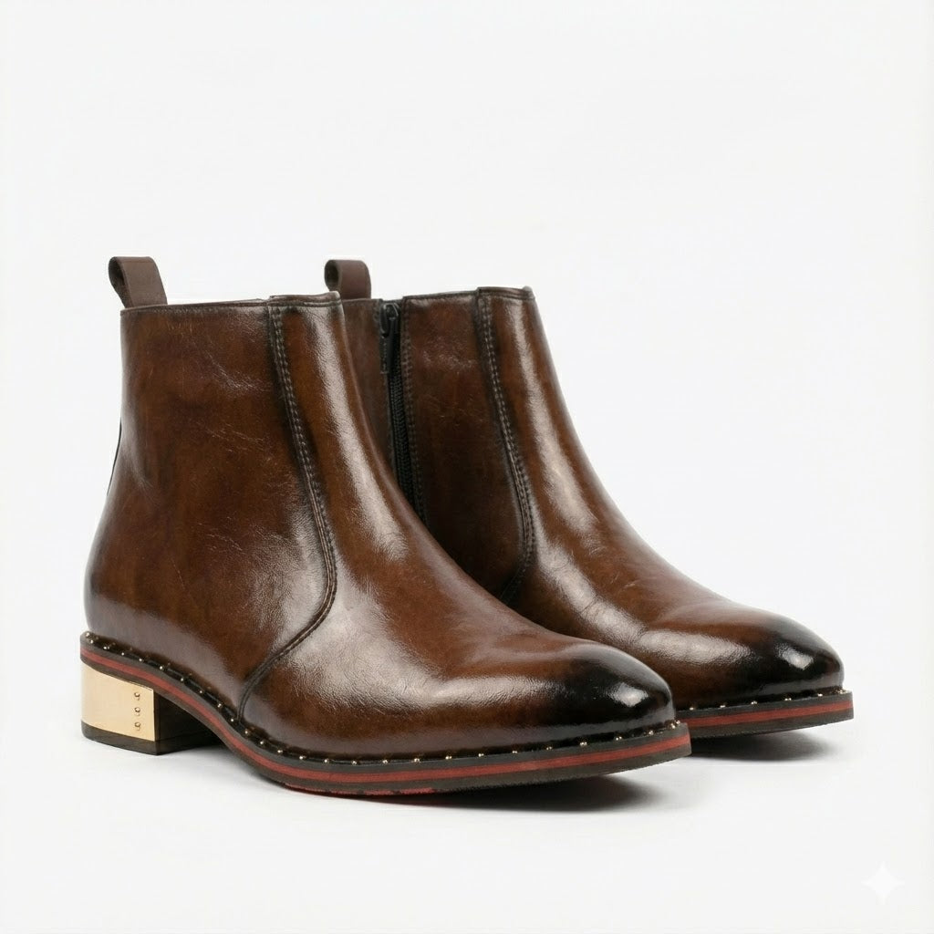 TAPPER NOSE CLASSY GOLDEN HEEL CHELSEA BOOTS – MERCYCLASSIX